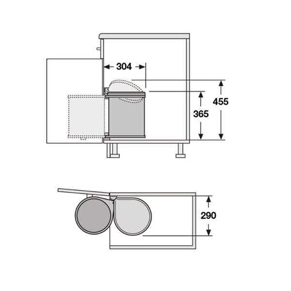 Hailo Mono, inbouw afvalemmer, inhoud 15 liter voor kastbreedte vanaf 400 mm - kast-inrichting.nl